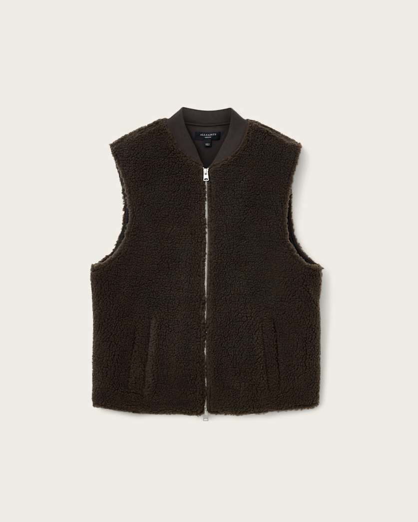 Otis Sherpa Boxy Vest Dark Khaki Green | ALLSAINTS US